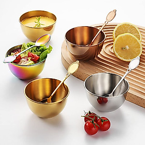 18/8 Stainless Steel Condiments Side Sauces Dishes Cereal Dessert Ice Cream Appetizer Bowls and Spoons Small Gold Serving Suace Cups for Kitchen Mini Dessert Cups