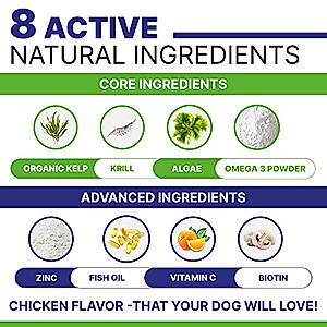 Omega 3 for Dogs - for Dry Itchy Skin - Fish Oil Chews - Skin & Coat Supplement - Itch Relief, Allergy, Anti Shedding, Hot Spots Treatment - w/EPA & DHA - Vitamins - Made in USA - 120 Treats