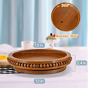Farmhouse Lazy Susan Organizer,Decorative Tray Riser,Lazy Susan for Table, Counter Lazy Susan Turntable Organizer with Beads,360 Degrees Rotating Display Stand for Spice Racks,Centerpiece Tray,Brown
