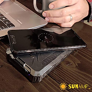 SunAmp Wireless Solar Power Bank | Solar Charger with USB Type C Quick Charge | Bright LED Flashlight | 20,000mAh | IP54 Rainproof Shockproof Dustproof for Travel and Outdoors | 4 Ports (Black) from