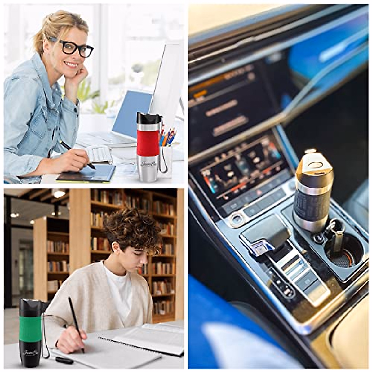 INVINCEA ONE-CLICK Travel Mug: Thermal Vacuum-Insulated Coffee Mug, Double-Wall Stainless Steel Durable Mug with a Leak Proof Lid for your Daily Hot/Cold/Ice Drinks; 16-oz Metal Cups. Black/Violet