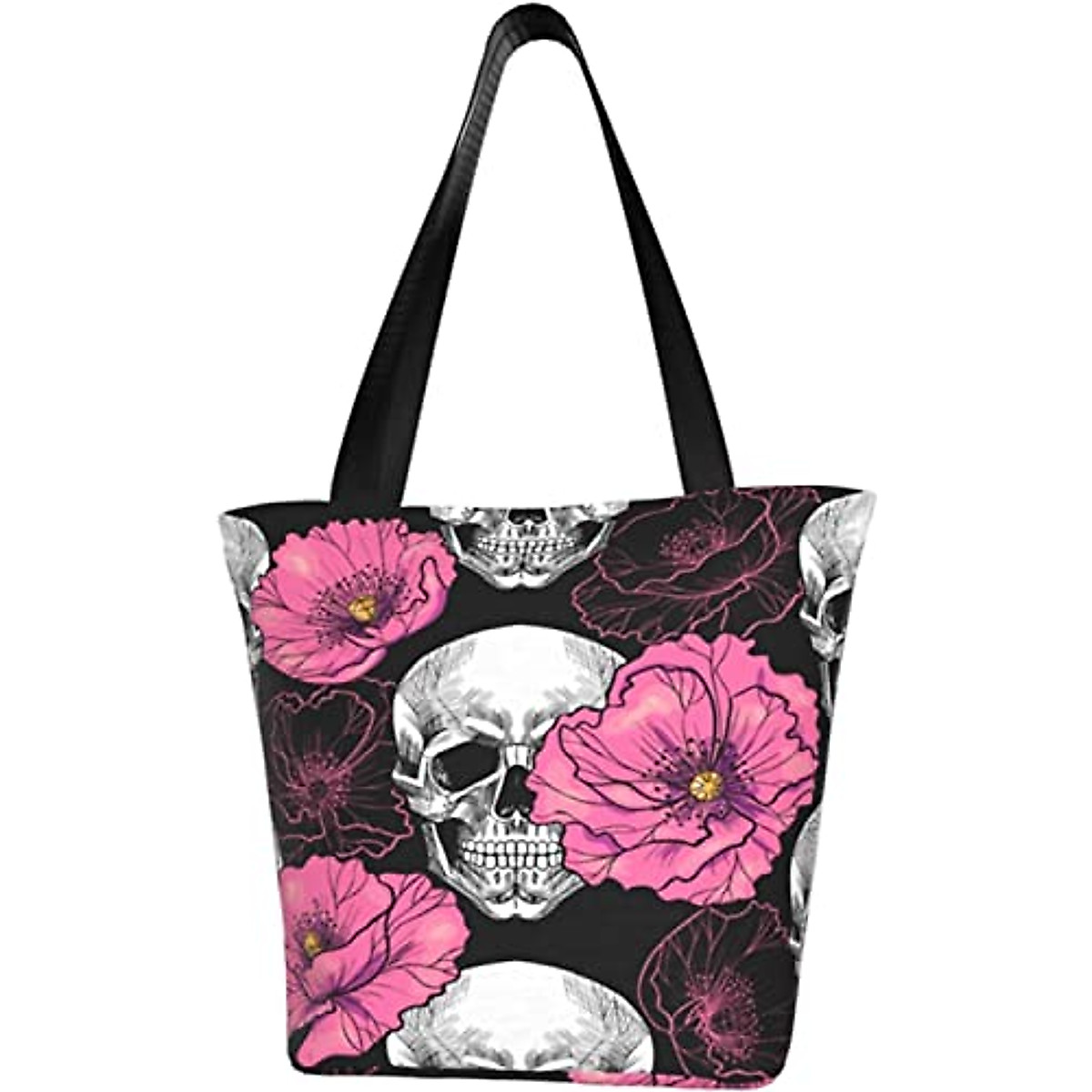 Sugar Skull Pink Poppy Flower Women's Shoulder Handbag Gym Tote Bag Storage Handle Bag