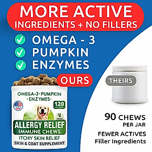 Allergy Relief + Omega 3 for Dogs - Oil Treats for Dog Shedding, Skin Allergy, Itch Relief, Dry Skin & Hot Spots Treatment, Joint Health - Skin and Coat Supplement - EPA & DHA Fatty Acids