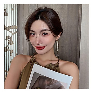 Long Pearl Earrings for Women 14k Gold Plated Pearl Dangle Tassel Earrings Sterling Silver Post Long Pearl Drop Earrings for Prom (Gold)