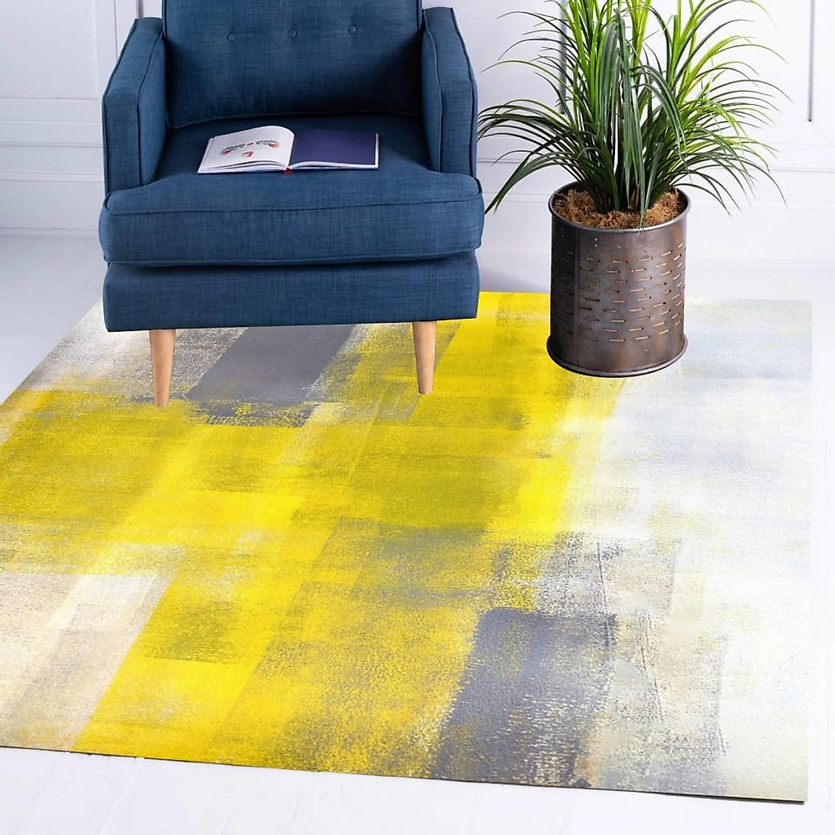 Yellow Grey Modern Abstract Area Rug 6x6 Aesthetic Square Arti Rug for Livingroom Bedroom Diningroom Ultra Soft Washable Office Kitchen Carpet Floor Runner Rugs