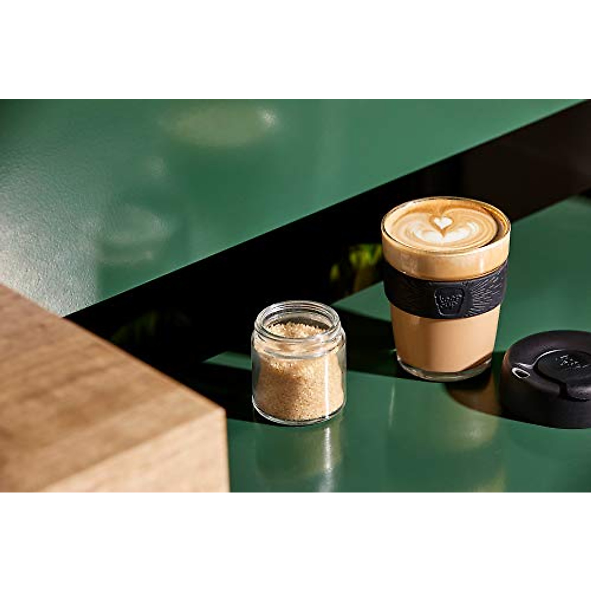 KeepCup 12oz Reusable Coffee Cup. Toughened Glass Cup & Non-Slip Silicone Band. 12-Ounce/Medium, Black