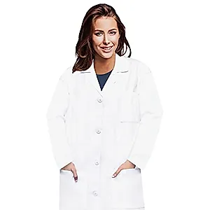 Oakias Cotton Blend Lab Coat for Women, Long Sleeve, 3 Pockets Long Professional Lab Coat, White (S-XL)