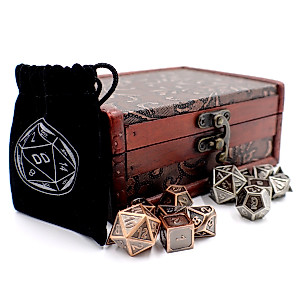 Two Metal Dice Role Playing Sets with Storage Chest for Tabletop Games