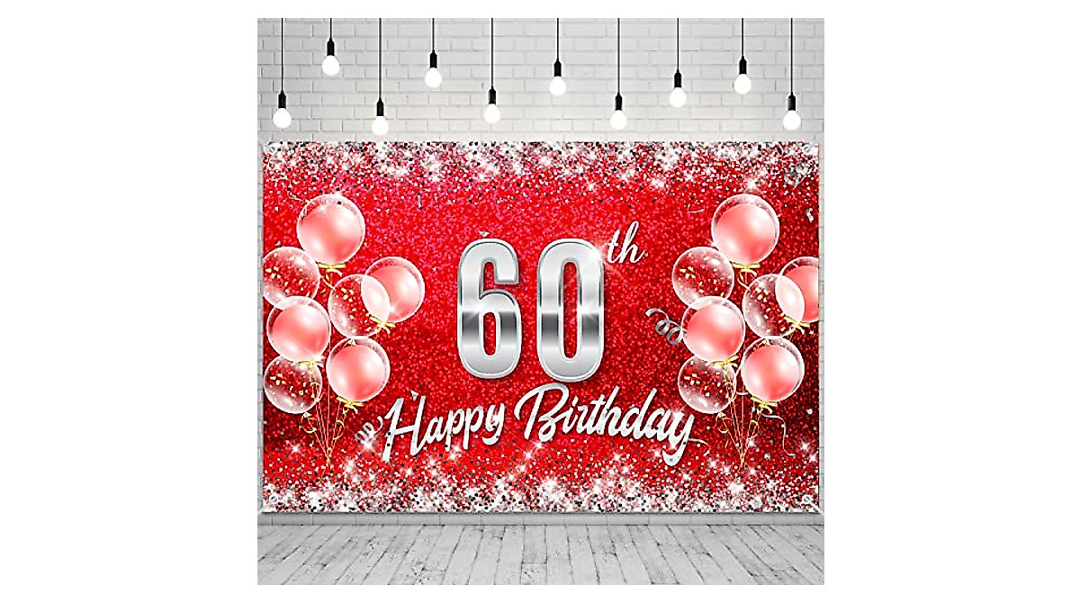 Red and Silver 60th Birthday Backdrop Banner for Celebrations