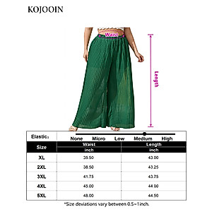 KOJOOIN Women Plus Size Pleated Wide Leg Palazzo Pants Elastic High Waist Loose Fit Chiffon Summer Casual Pants Green 2XL