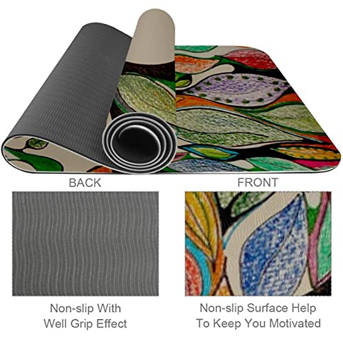 Yoga Mat, Yoga Mats for Home Workout, Workout Mat, Exercise Mats, Pilates Mat, colorful abstract tree leaves pattern