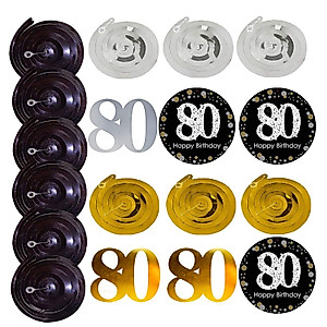 Famoby 80th Birthday Party Decorations Kit - Gold Glittery Cheers to 80 Years Banner,Poms,12Pcs Sparkling 80 Hanging Swirl for 80th Anniversary Decorations 80 Years Old Party Supplies