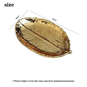 Golden Leaf Tray Ceramic Jewelry Plate Key Tray Ring Holder Trinket Dish Vanity Tray Candy Snack Tray for Christmas,Birthday,Wedding,Women