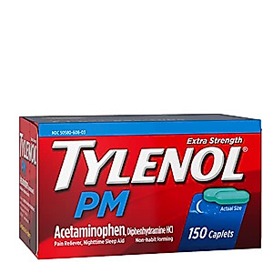 Tylenol PM Extra Strength Nighttime Pain Reliever & Sleep Aid Caplets, 500 mg Acetaminophen & 25 mg Diphenhydramine HCl, Relief for Nighttime Aches & Pains, Non-Habit Forming, 150 ct