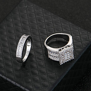 Square Statement Bridal Sets - Two Rings Cubic Zirconia CZ Cluster Engagement Promise Rings Set for Women (8)