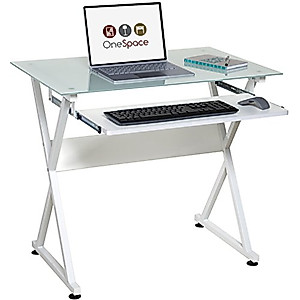 OneSpace Ultramodern Glass Computer Desk, White