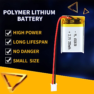 AKZYTUE 3.7V 350mAh 652030 Lipo Battery Rechargeable Lithium Polymer ion Battery Pack with PH2.0mm JST Connector