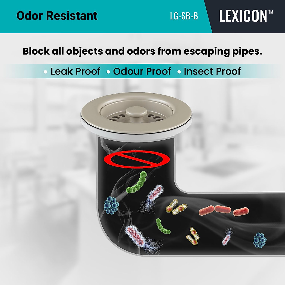 Lexicon Kitchen Sink Color Matched Strainer with Beige Finish, Fits 3.5 Inch Drain Hole LG-SB-B