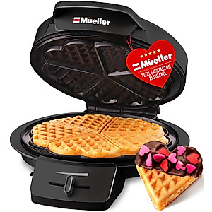 Mueller Heart Waffle Maker, 5 Belgian Waffle Iron, Adjustable Browning Control, Cool Touch Handle, Compact and Easy to Clean, Great Valentines Day Gift