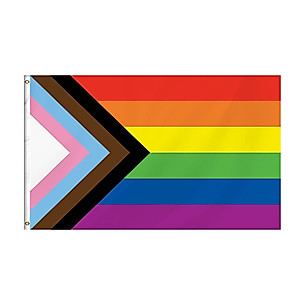 Progress Pride Rainbow Flag,3 x 5 Foot Progressive Pride Flag 100 D Polyester Outdoor Flag,Bright and Vivid Colors Bisexual Trans LGTBQ Community Gay Pride Banner,UV Fade with Brass Grommets