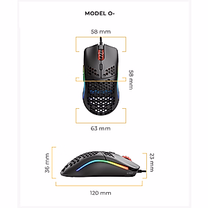 Glorious Model O- (Minus) Compact Wired Gaming Mouse - 58g Superlight Honeycomb Design, RGB, Pixart 3360 Sensor, Ambidextrous, Omron Switches - Glossy Black
