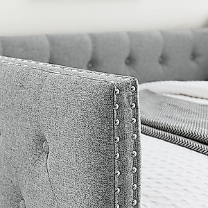 Flieks Full Size Upholstered Daybed with 2 Storage Drawers, Nailhead Trim, Button Tufted Design, Modern Sofa Bed for Living Room, Bedroom, Apartment, Grey