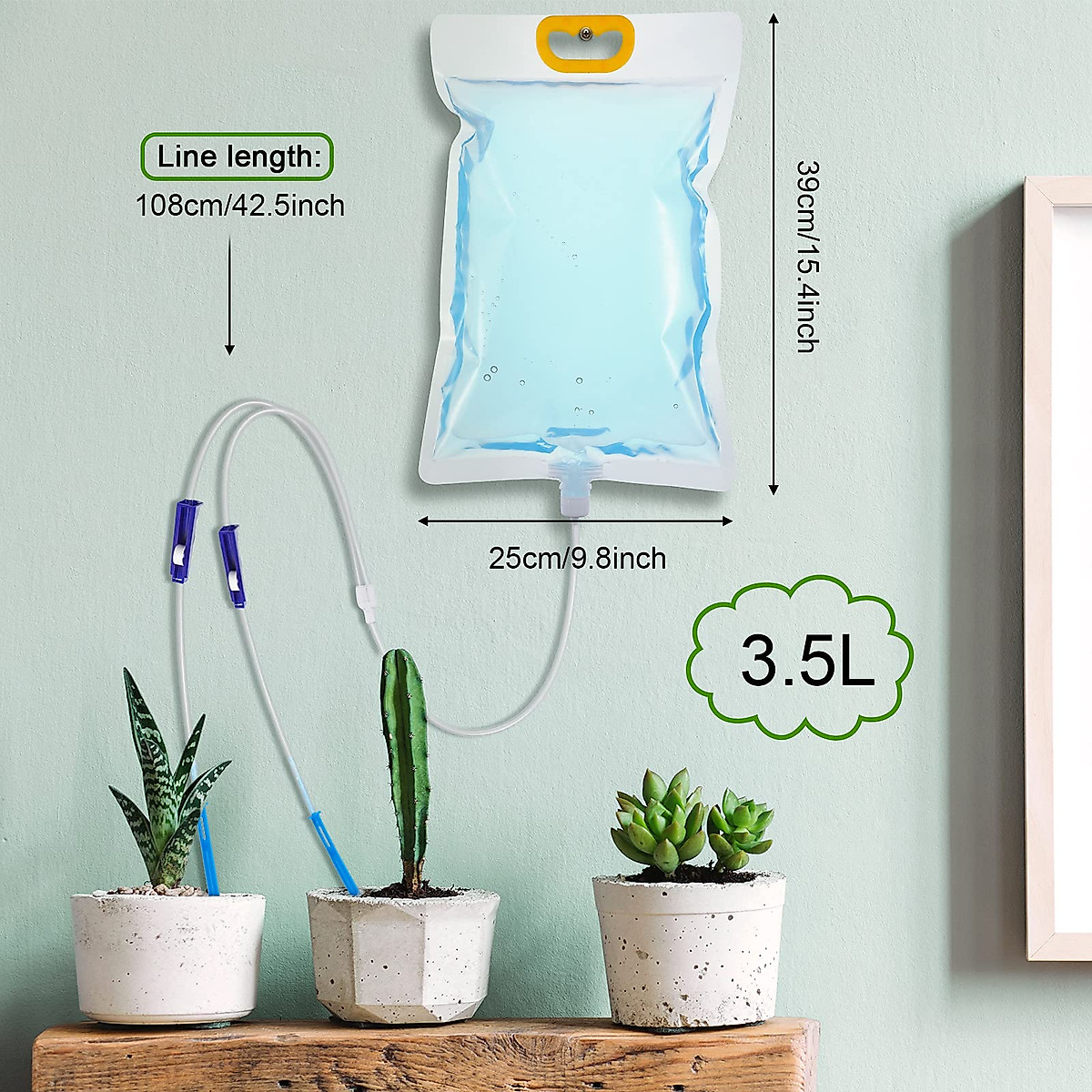 3 Pieces 3.5 L IV Drip Bag for Plants Drip Bag Automatic Plant Stuff Watering Bag System Drip Irrigation Device Adjustable Control Valve Switch for Indoor Outdoor Plant Waterer