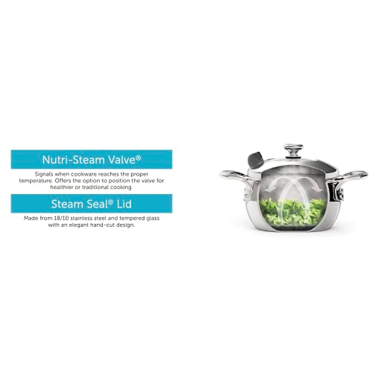 Princess House Vida Sana Stainless Steel 7-Qt. Pot Dutch Oven 5-Ply with Nutri-Steam Valve Signals When Cookware Reaches the Proper Temperature Offering the Option to Position the Valve for Healthier or Traditional Cooking.