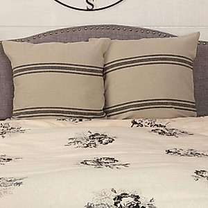 Mill House Stripe Black Euro Pillow Sham, 26 "x 26", Farmhouse Primitive Grain Sack Stripe Woven Bedding, Beige & Black