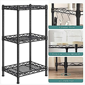 Santoy 3 Tier Storage Shelves Adjustable,Rack Metal Shelf Unit for Kitchen, Bathroom, Pantry, Closet, and Bedroom - Strong Steel Wire Organizer (Black, 17.7" L x 11.8" W x 31.5" H)