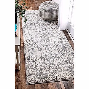 nuLOOM Floral Damask Rosemary Runner Rug, 2' 8" x 8', Grey