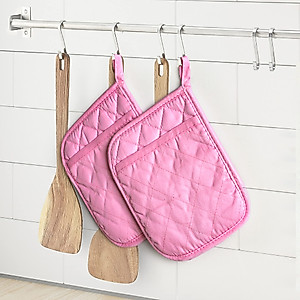 ARCLIBER Pink Pot Holders,4PCS Heat Resistant Hot Pads,Non-Slip Rubber Surface Design,Cotton Infill Kitchen Potholders Set