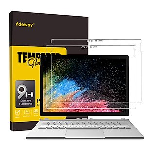 Adeway Microsoft Surface Book 2/1 Screen Protector 13.5 Inch, High Sensivity, Anti Fingerprint, Tempered Glass Screen Protector for Surface Book (2017/2018 Models) (2 Pack)