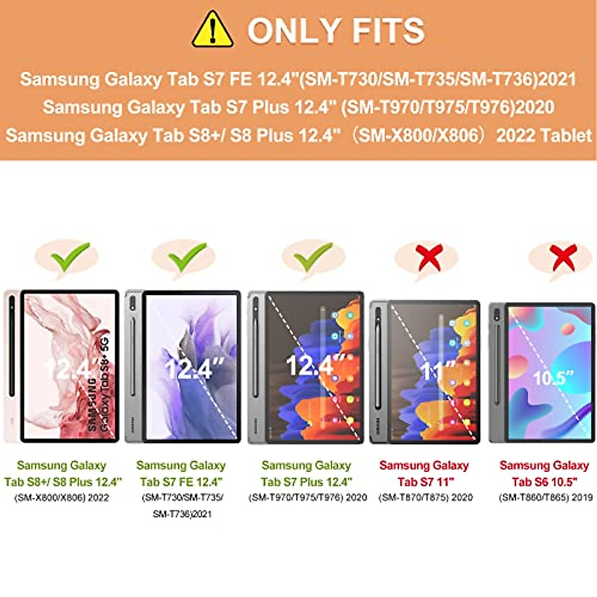 INFILAND Samsung Galaxy Tab S8 Plus/ S7 FE/ S7 Plus Backlit Keyboard Case, Multi-Angle 7 Colors Backlight Detachable Wireless, Black