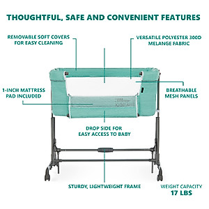 Dream On Me Zimal Bassinet and Bedside Sleeper in Mint, Lightweight and Portable Baby Bassinet, Breathable Mesh Panels, Easy to Fold and Carry Travel Bassinet, JPMA Certified