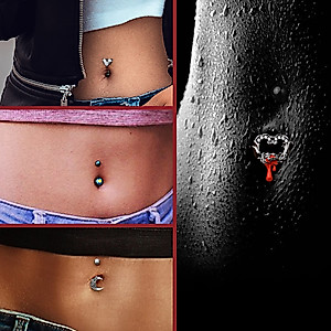 COCHARM 4PCS Moon Halloween Belly Button Rings Packs 14g Black Belly Button Ring Red Heart Belly Navel Rings for Women Men