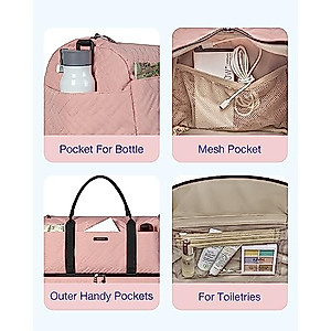 Travel Duffle Bag, BAGSMART 45L Large Carry On Bag Weekender Overnight Bag for Men Women with Shoes Compartment & Wet Pocket, Pink
