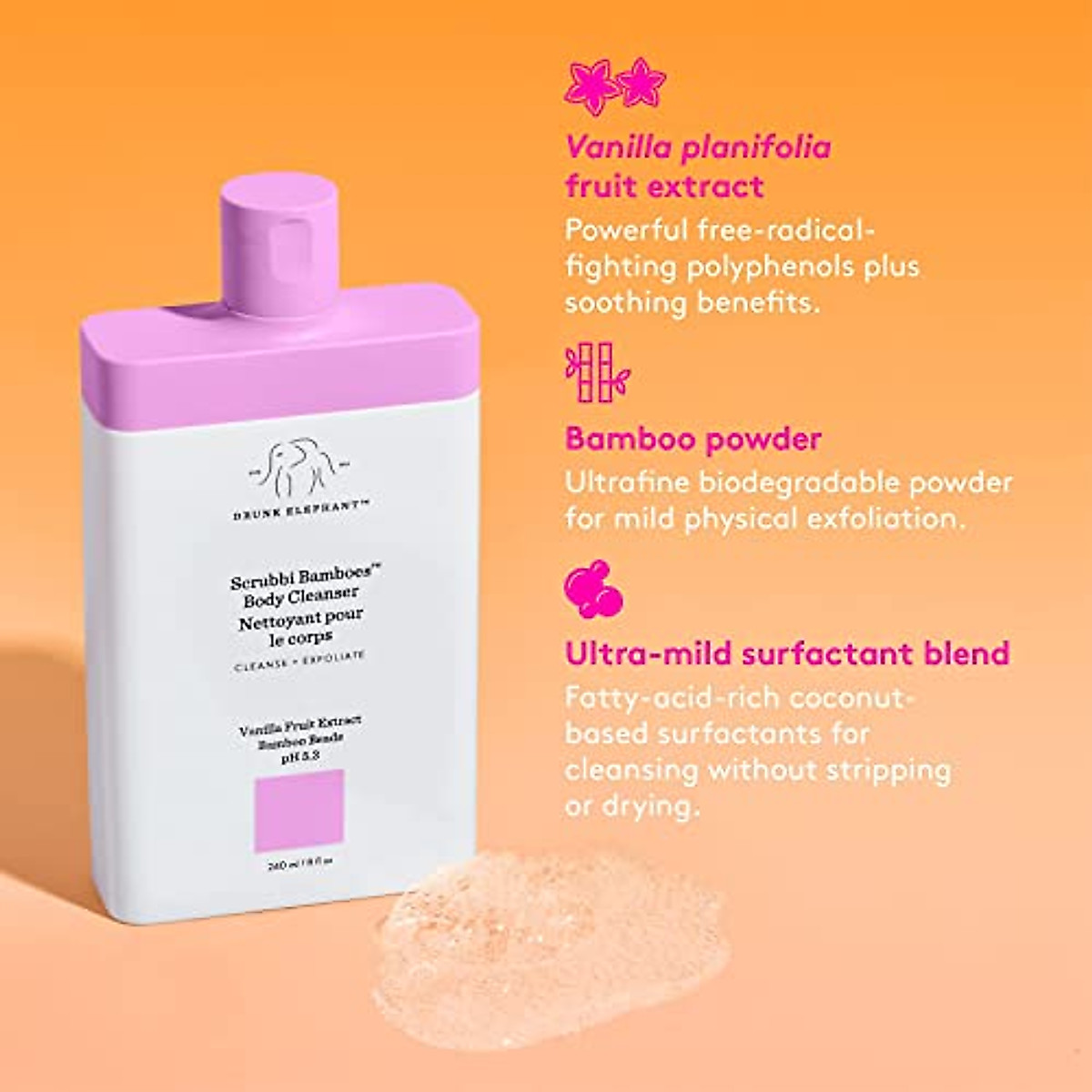 Drunk Elephant Scrubbi Bamboes Body Cleanser - Moisturizing, Exfoliating Bamboo Beads (240 mL / 8 Fl Oz)