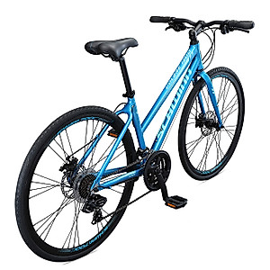 Schwinn Volare 1200 Flat Bar Hybrid Sports Road Bike, Men and Women, 21-Speed, 700c Wheels, 17-Inch Aluminum Frame, Disc Brakes, Blue