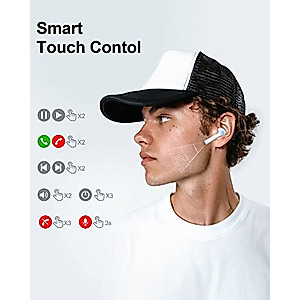 Wireless Earbuds Bluetooth Earphones Built in Mic, Ipx6 Waterproof Ear Buds Clear Call, Deep Bass Headphones with Charging Case, 24 Hrs Playtime, Bluetooth Earbuds Compatible for iPhone Android White