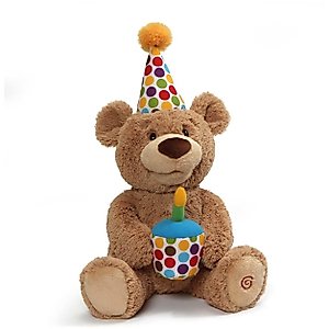 GUND Happy Birthday Teddy Bear Bear Animated Plush Toy, Glow-in-The-Dark Singing Stuffed Animal, Brown, 10”