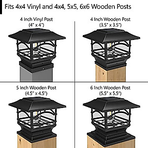 Davinci Lighting Edison Solar Outdoor Post Cap Lights - 4x4 5x5 6x6 - Bright LED Light for Fence Deck Garden or Patio Posts - Slate Black (2 Pack)