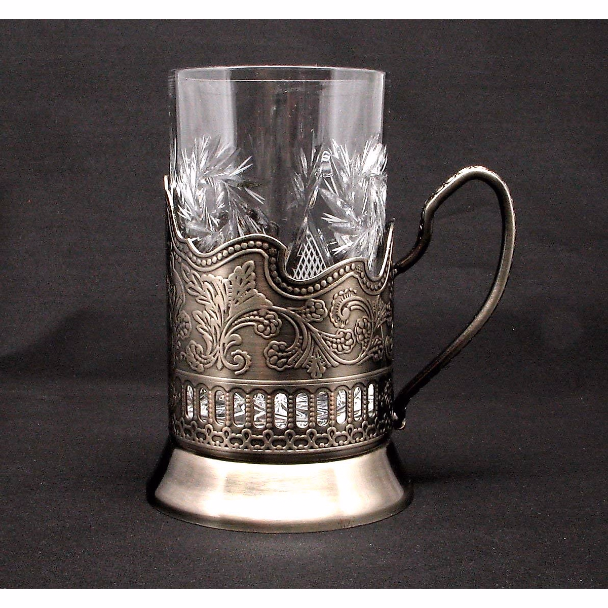 Neman GHOLD(1)+GL5107(1), 8.5 Oz Crystal Tea Glass with Podstakannik, Hot/Cold Beverage Glass with Metal Holder