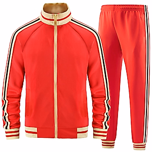 dioxoib Track Suits for Men Set 2 Piece Tracksuits Mens Sweatsuits Sets Jogging Two Piece Outfits Athletic Clothes Jogger Sweat Suits Running Sport leisure Clothing Red Ai-TZ003-S