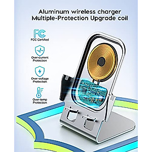 15W Fast Wireless Charger,Aluminum Alloy Cell Phone Stand,Compatible with iPhone 14 13 12 XR XS 8 Series Samsung Galaxy S21 S20 Note 20 10 Google etc, with 20W USB C PD Adapter 5ft Cable Cord