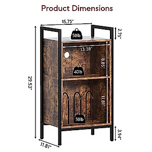 Yusong 3 Tier End Table, Tall Side Table with Storage Cabinets, Bedside Table Nightstand Small Bookcase for Small Space in Living Room, Bedroom, Office, Rustic Brown