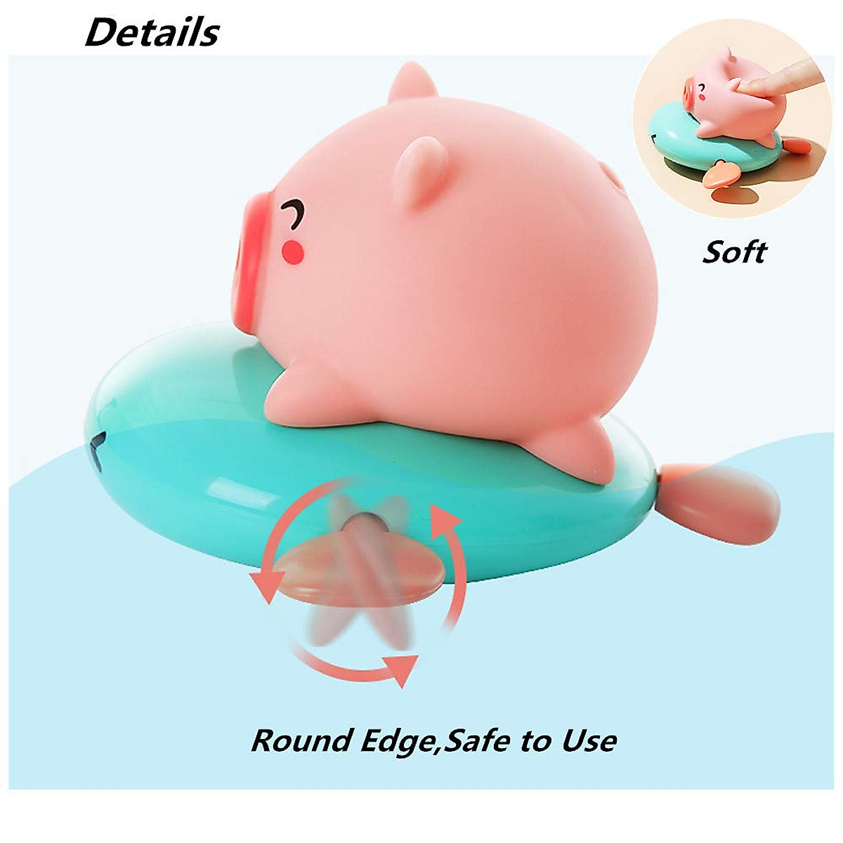 BARTIDO Baby Bath Toys, Kids Bath Toys for Toddlers 1-3, Mold Free Wind Up Pull & Go Pool Swimming Animals Fish& Pig Whale Water Spray Bathtub Squirter Toys for Kids Toddlers Boys Girls Age 2-4