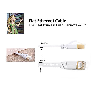 CelerCable - Flat Ethernet Cable Shielded(STP) Cat7 100ft with Snagless RJ45 Connectors, Long Slim Network Cable Flat Cat 7 Ethernet Patch Cable, Internet Patch Cable Computer Networking Cord (White)