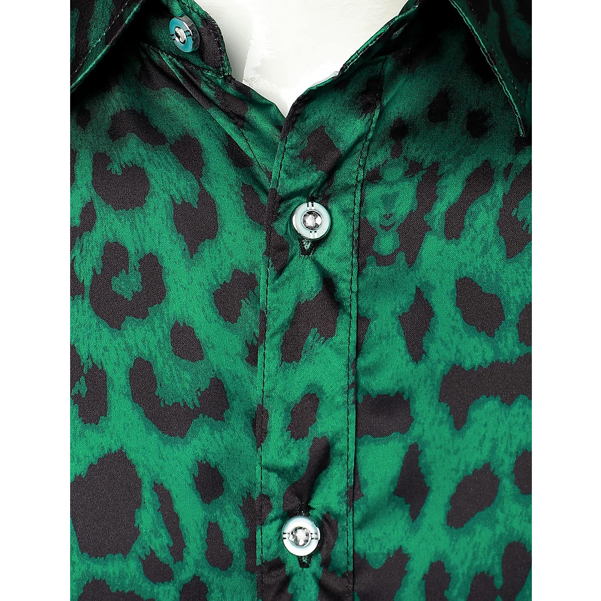 ZEROYAA Men's Hipster Leopard Printed Slim Fit Long Sleeve Button Up Satin Dress Shirts for Party Prom ZLCL36-108-Emerald XX-Large