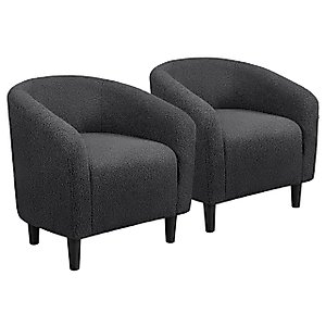 Yaheetech Accent Chairs Set of 2, Furry Living Room Chairs, Sherpa Barrel Chairs with Cozy Soft Padded, Boucle Fabric Armchais for Living Room Bedroom Reception Room Office, Dark Gray